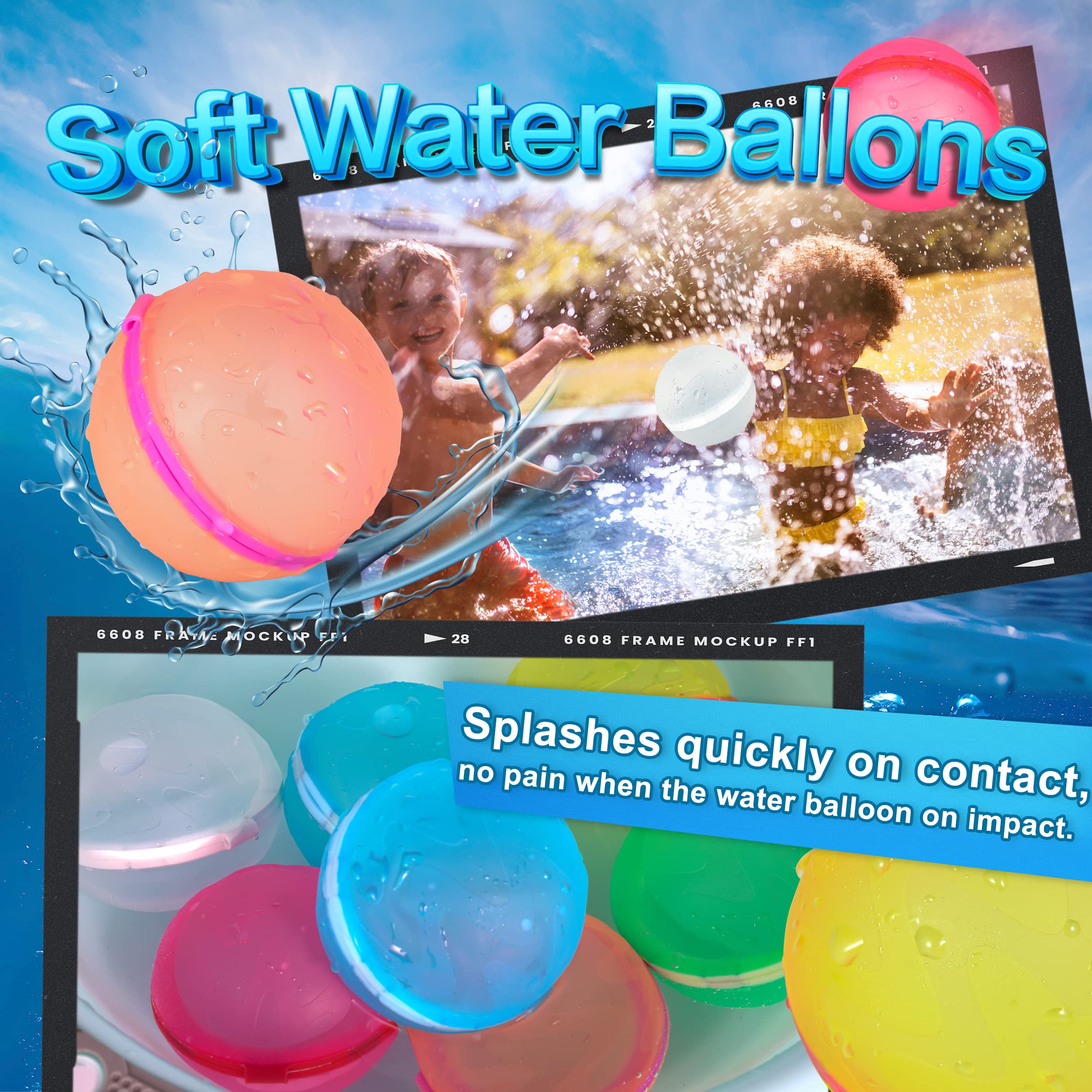 Reusable Water Balloons for Kids 24 Magnetic Water Balloons Quick Fill Fillable Self Sealing Water Pool Kids Outdoor Toys Summer Back Yard Fun Silicon (24 Pack)