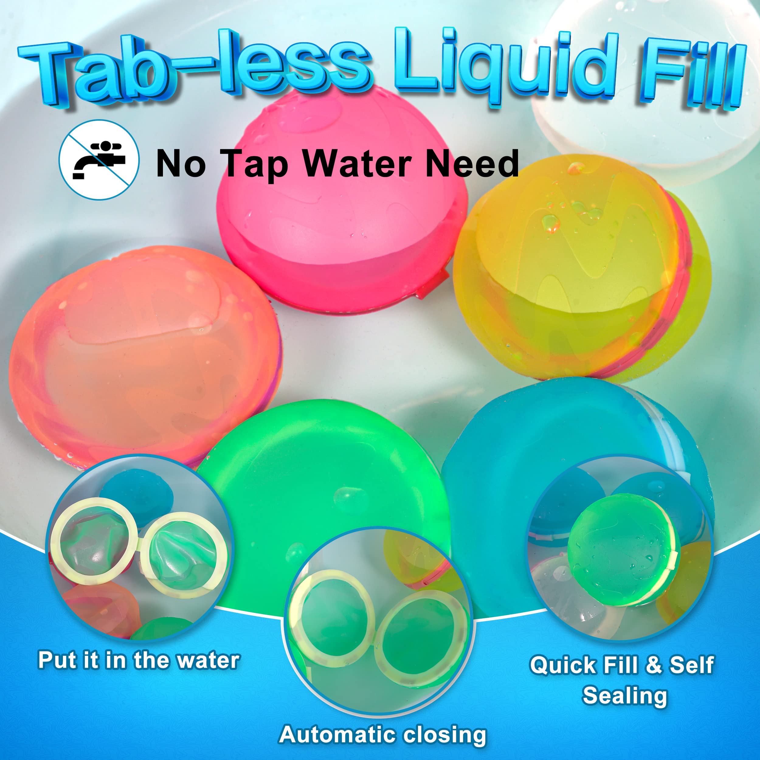 Reusable Water Balloons for Kids 24 Magnetic Water Balloons Quick Fill Fillable Self Sealing Water Pool Kids Outdoor Toys Summer Back Yard Fun Silicon (24 Pack)