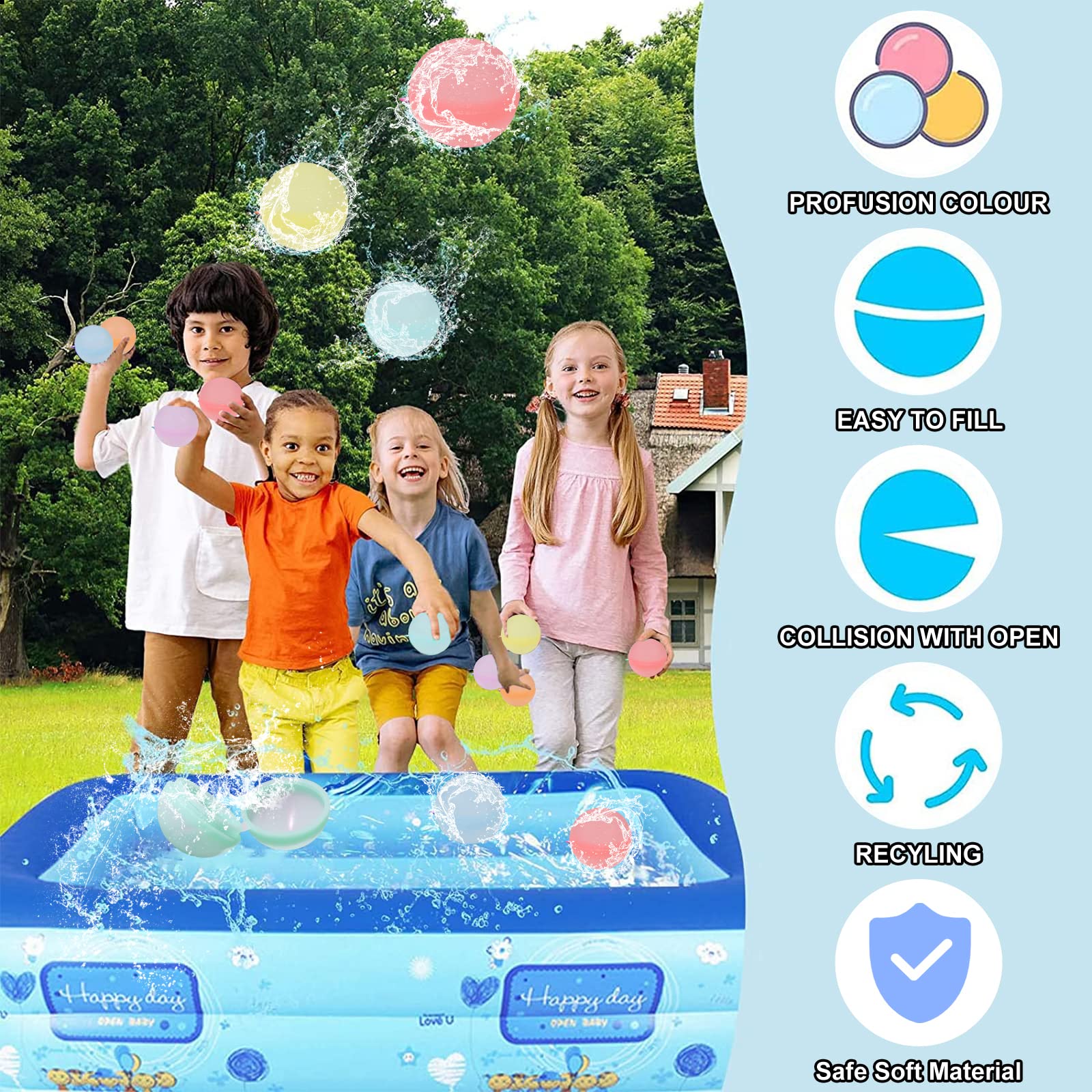 ZWOOS Reusable Water Balloons, Fast Refillable Water Bombs with Mesh Bag, for Kids and Adults, for Summer Outdoor Water Game Party (Pack of 18)