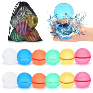 98k reusable water balloons 12pcs with mesh bag, self sealing silicone ball latex-free, no clean hassle, easy to fill, summer toys water toy swimming pool beach park yard outdoor games party supplies