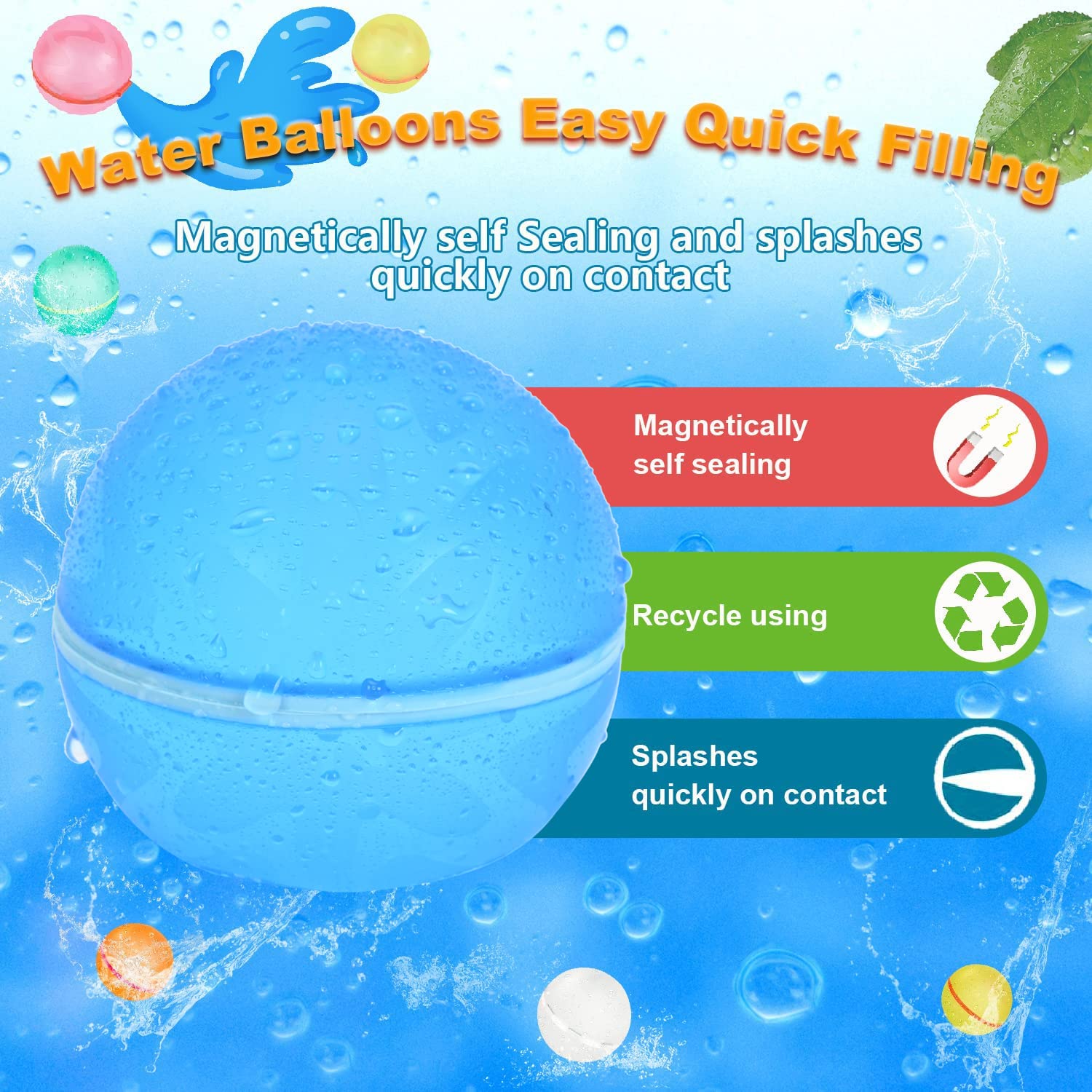 98K Reusable Water Balloons 12Pcs with Mesh Bag, Self Sealing Silicone Ball Latex-Free, No Clean Hassle, Easy to Fill, Summer Toys Water Toy Swimming Pool Beach Park Yard Outdoor Games Party Supplies