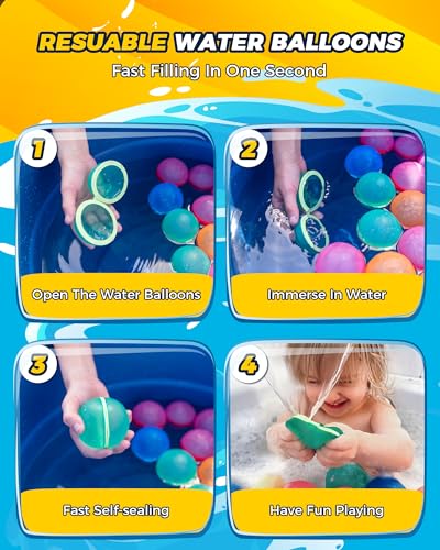 SOPPYCID 20PCS Reusable Water Balloons, Pool Beach Toys for Kids, Summer Fun Outdoor Water Toys Games for Kids Adults Outside Play, Backyard Swimming Pool Party Supplies