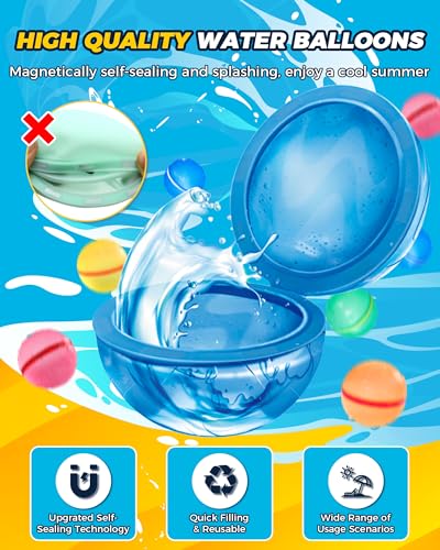 SOPPYCID 20PCS Reusable Water Balloons, Pool Beach Toys for Kids, Summer Fun Outdoor Water Toys Games for Kids Adults Outside Play, Backyard Swimming Pool Party Supplies