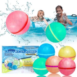 arshy 6 pcs reusable magnetic hot water balloons, refillable aqua bomb splash balls self sealing quick fill, silicone outdoor toys for kids, adults outside games summer fun party pool fight