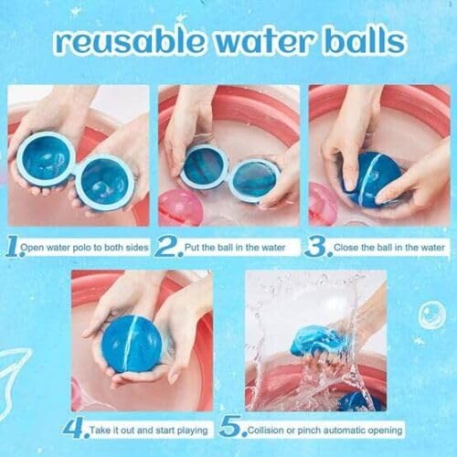 ARSHY 6 PCs Reusable Magnetic Hot Water Balloons, Refillable Aqua Bomb Splash Balls Self Sealing Quick Fill, Silicone Outdoor Toys for Kids, Adults outside Games Summer Fun Party Pool Fight