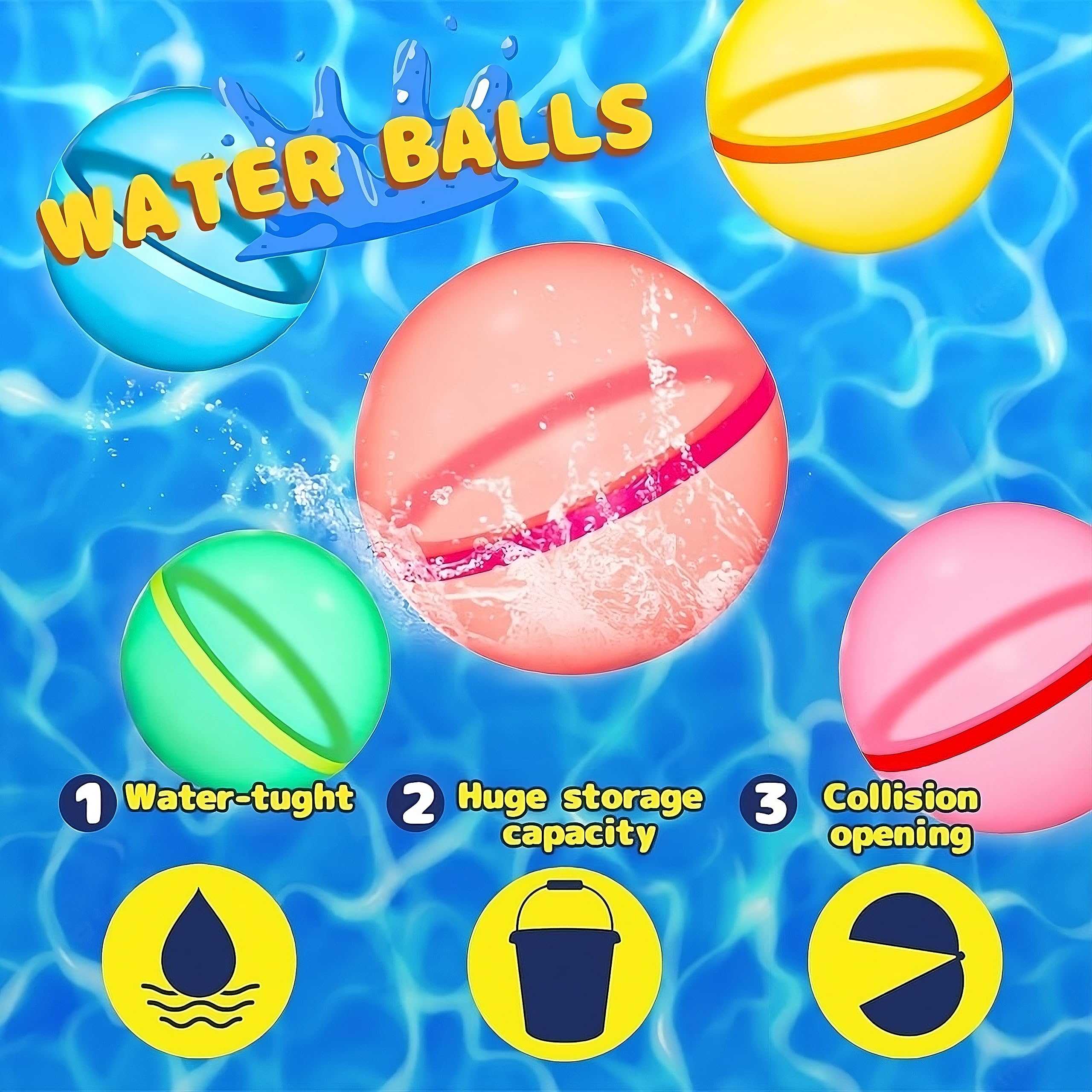 ARSHY 6 PCs Reusable Magnetic Hot Water Balloons, Refillable Aqua Bomb Splash Balls Self Sealing Quick Fill, Silicone Outdoor Toys for Kids, Adults outside Games Summer Fun Party Pool Fight