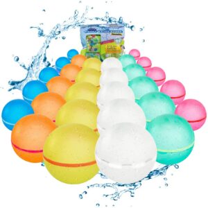 reusable water balloons, self-sealing refillable water balloons, soft silicone magnetic water balloons, reusable water bomb for water fight game, water park, summer party (multicolor - 30pc)