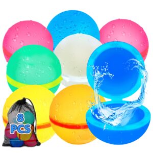 reusable water ballons for kids magnetic, 8 pcs refillable water balloons silicone water bomb balls for kids adults outdoor activities swimming pool party supplies