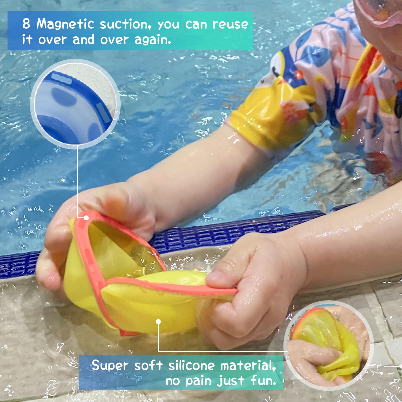 Reusable Water Ballons for Kids Magnetic, 8 Pcs Refillable Water Balloons Silicone Water Bomb Balls for Kids Adults Outdoor Activities Swimming Pool Party Supplies