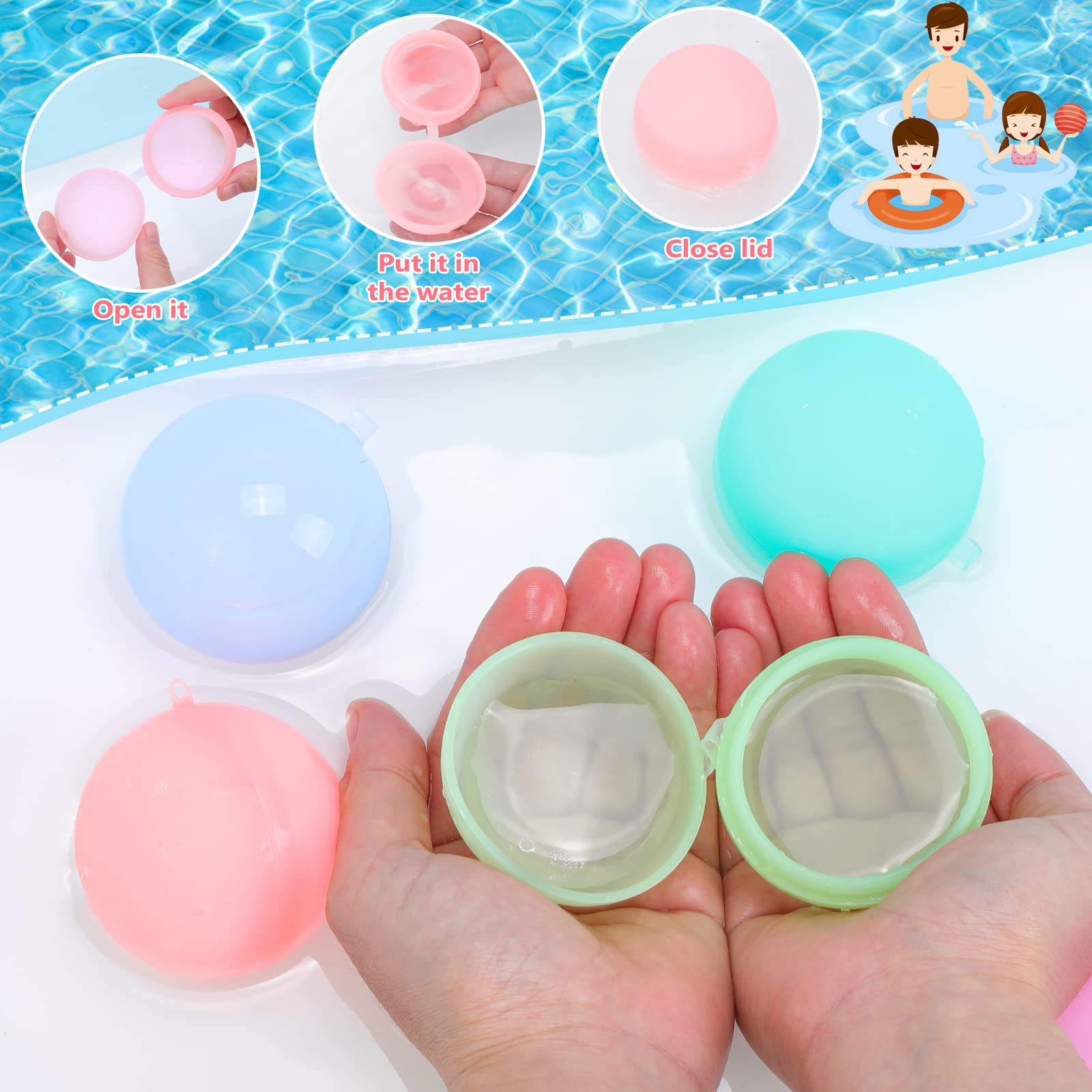 Subao Reusable Water Balloons(16 PCS), Summer Water Balls Outdoor Pool Toys, Self-Sealing Water Bomb for Kids Adults, Quick Refillable Silicone Water Ball, Fun Splash Water Balloon Party Supplies