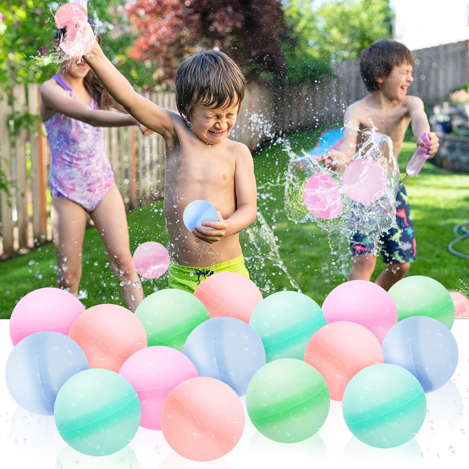 Subao Reusable Water Balloons(16 PCS), Summer Water Balls Outdoor Pool Toys, Self-Sealing Water Bomb for Kids Adults, Quick Refillable Silicone Water Ball, Fun Splash Water Balloon Party Supplies