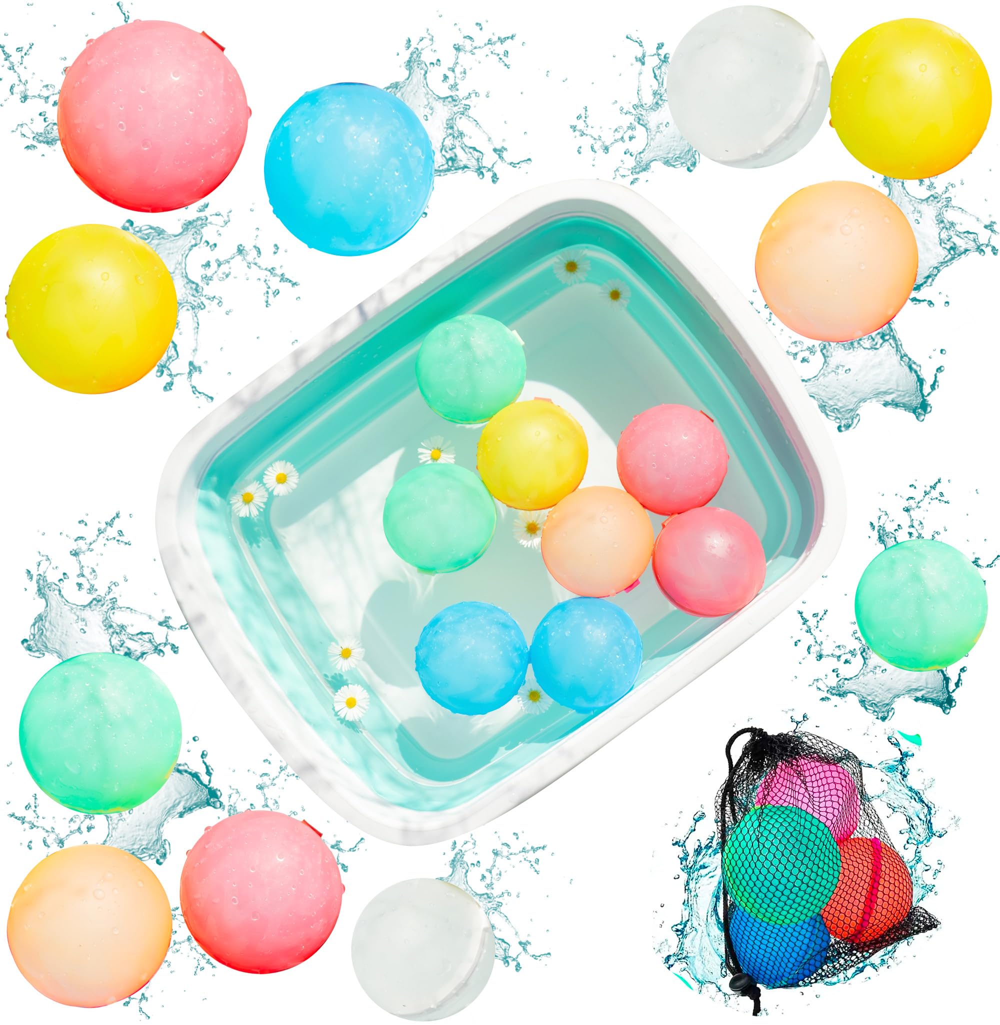 JUNIORE Reusable Water Balloons, Easy Quick Fill & Self-Sealing Water Bombs, Latex-Free Soft Silicone Water Splash Ball, Outdoor Water Fight, Refillable Magnetic Balls, Water Summer Pool Party (8)