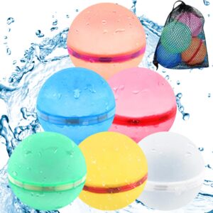 reusable water bomb balloons | self closing soft silicone ball bath toy | outdoor water splash activity for boys and girls (6-pack)