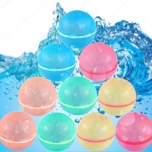 [10 in 1] Magnetic Reusable Water Balloons, Quick Fill Self Sealing Waterfall Water Balls for Kids, Water Bomb Splash Balls for Swimming, 2 Pink 2 Blue 2 Green 2 Yallow 2 Orange