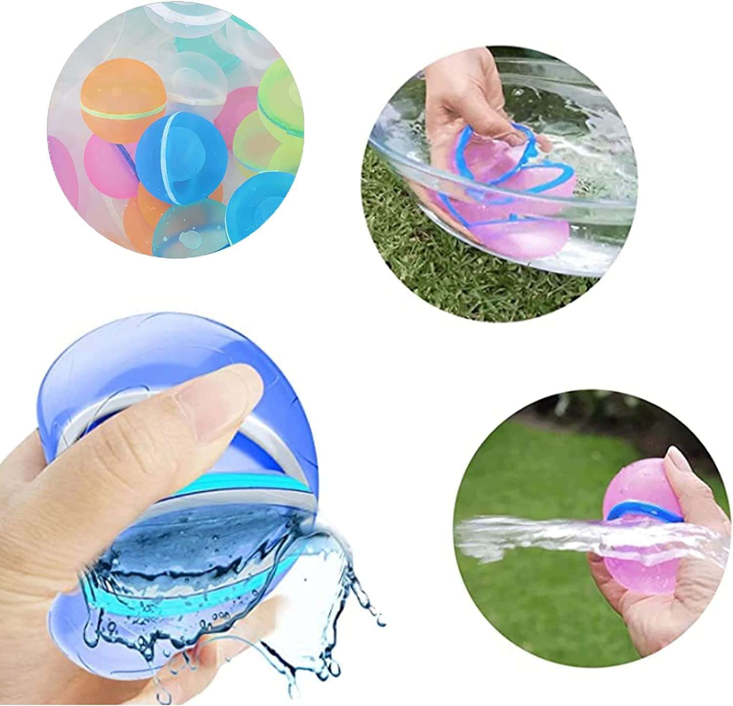 [10 in 1] Magnetic Reusable Water Balloons, Quick Fill Self Sealing Waterfall Water Balls for Kids, Water Bomb Splash Balls for Swimming, 2 Pink 2 Blue 2 Green 2 Yallow 2 Orange