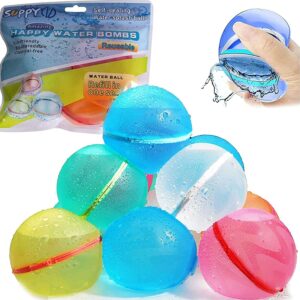 [10 in 1] Magnetic Reusable Water Balloons, Quick Fill Self Sealing Waterfall Water Balls for Kids, Water Bomb Splash Balls for Swimming, 2 Pink 2 Blue 2 Green 2 Yallow 2 Orange