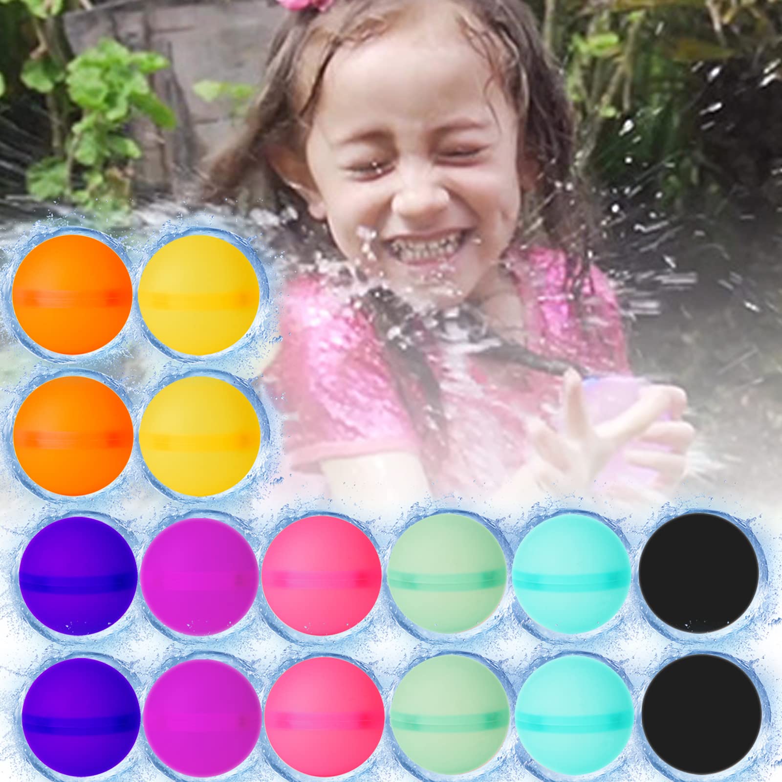 TIOcrw 16 Pcs Refillable Water Balloons for Kid and Adult, Quick Fill Magnet Reusable Self Sealing Water Splash Bombs Balls, Reusable Fun Outdoor Toy for Water Fight Game, Swimming Pool, Summer Party