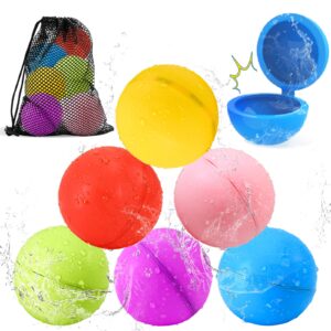 soppycid reusable water bomb balloons, 6pack magnetic water balloons quick fill, self sealing water balloons, latex-free splash balls with mesh bag, outdoor games pool toys for kids adults