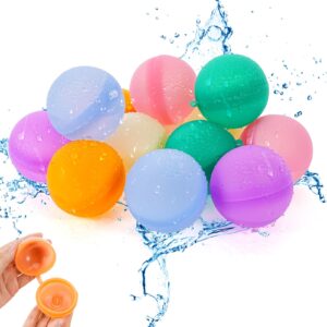 12pcs reusable water balloons - silicone self-sealing water balls, refillable water balls for boys and girls, soft water bombs fun outdoor beach bath water toys summer swimming pool party supplies