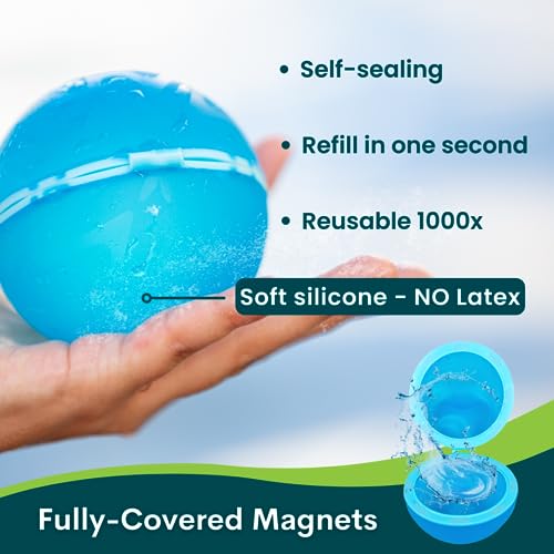 COLETA Reusable Water Balloons 12 Pcs Magnetic Self-Sealing. With 2 Side Bags. Refillable Latex-Free Soft Silicone Bombs Quick Fill Balls Boy Girl Gift Toy for Outdoor Activities Pool Beach Splash Fun