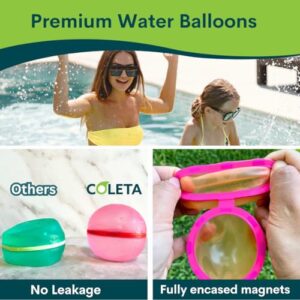 COLETA Reusable Water Balloons 12 Pcs Magnetic Self-Sealing. With 2 Side Bags. Refillable Latex-Free Soft Silicone Bombs Quick Fill Balls Boy Girl Gift Toy for Outdoor Activities Pool Beach Splash Fun