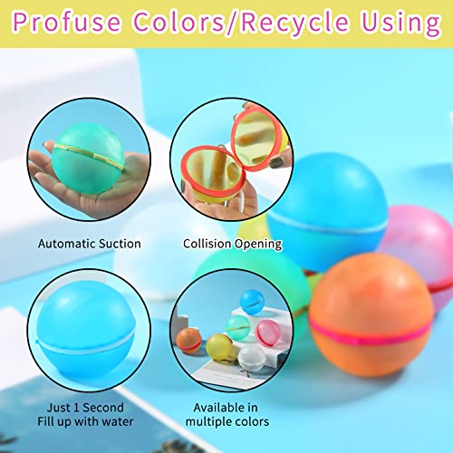 Reusable Water Balloons,Multicolor Water Balls,Quick Fill Self Sealing Water Bombs Balloons,Yard Games,Water Fight Waterfall Ball Toys (6 PCS)