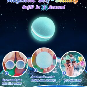 【8 Pack】Glow in The Dark Reusable Water Balloons for Kids Adults Outdoor Activities, Kids Pool Beach Bath Toys, Magnetic Self-Sealing Water Bomb