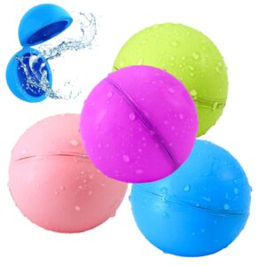 soppycid water balloons, 4 count, reusable & attractive, quick fill & self-sealing, perfect for backyard fights, pool parties, beach games, great summer gift