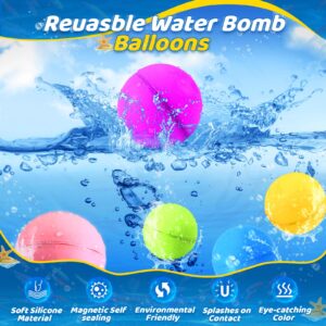 SOPPYCID Water Balloons, 4 Count, Reusable & Attractive, Quick Fill & Self-Sealing, Perfect for Backyard Fights, Pool Parties, Beach Games, Great Summer Gift