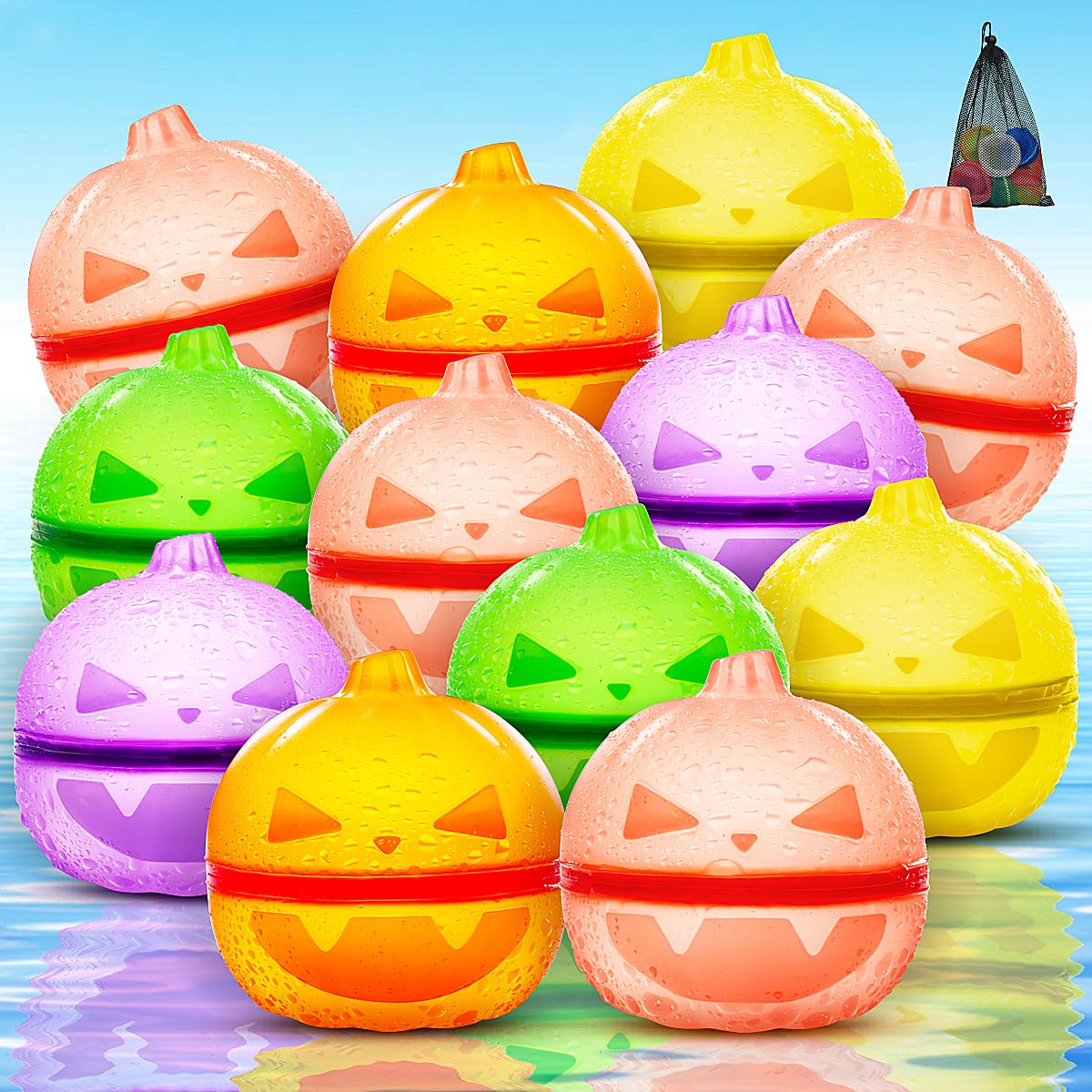 Hiliop 12PCS Reusable Water Balloons Quick Fill & Self Sealing, Latex-Free Silicone Magnetic Splash Water Balloon for Kids