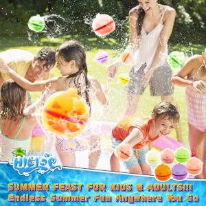 Hiliop 12PCS Reusable Water Balloons Quick Fill & Self Sealing, Latex-Free Silicone Magnetic Splash Water Balloon for Kids