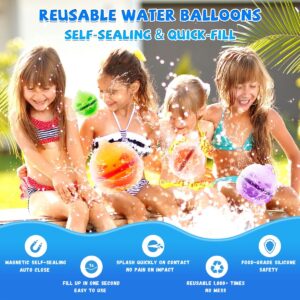 Hiliop 12PCS Reusable Water Balloons Quick Fill & Self Sealing, Latex-Free Silicone Magnetic Splash Water Balloon for Kids