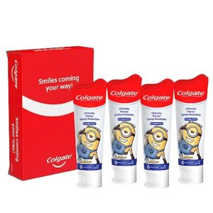 colgate kids toothpaste with anticavity fluoride, minions, ada-accepted fluoride toothpaste, 4.6 ounce tube, 4 pack