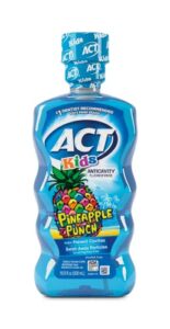 act kids anticavity fluoride rinse pineapple punch 16.9 fl. oz. accurate dosing cup, alcohol free