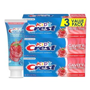 crest kid's cavity protection fluoride toothpaste, strawberry rush, 4.2 ounce (pack of 3)