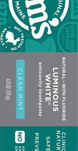 Tom's of Maine Natural Luminous White Toothpaste with Fluoride, Clean Mint, 4.7 oz. (Packaging May Vary)