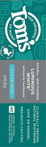 Tom's of Maine Natural Luminous White Toothpaste with Fluoride, Clean Mint, 4.7 oz. (Packaging May Vary)