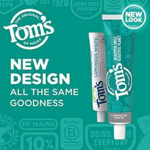 Tom's of Maine Natural Luminous White Toothpaste with Fluoride, Clean Mint, 4.7 oz. (Packaging May Vary)