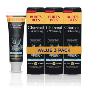 burt's bees toothpaste, natural flavor, charcoal with fluoride toothpaste, mountain mint, 3 x 4.7oz