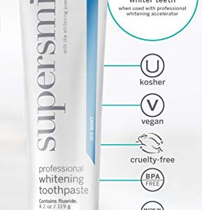 Supersmile Professional Teeth Whitening Toothpaste with Fluoride - Clinically Proven to Remove Stains & Whiten Teeth Up to 6 Shades - Enamel Strengthening - No Sensitivity (Icy Mint, 4.2 Oz)