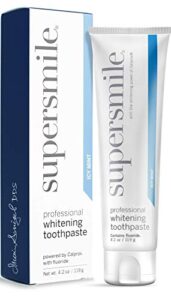 supersmile professional teeth whitening toothpaste with fluoride - clinically proven to remove stains & whiten teeth up to 6 shades - enamel strengthening - no sensitivity (icy mint, 4.2 oz)