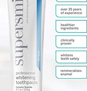 Supersmile Professional Teeth Whitening Toothpaste with Fluoride - Clinically Proven to Remove Stains & Whiten Teeth Up to 6 Shades - Enamel Strengthening - No Sensitivity (Icy Mint, 4.2 Oz)