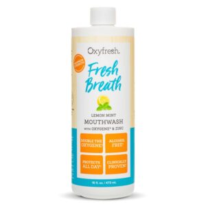 premium oxyfresh lemon mint fresh breath mouthwash – oral rinse for bad breath – sls & fluoride free mouthwash – alcohol free, gentle non burning mouthwash with xylitol & essential oils, 16 oz