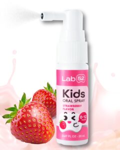 lab52 kids oral spray, toddler toothpaste helper for cavity repair and fresh breath, children anticavity with fluoride free for newborn to preschoolers, xylitol strawberry flavor