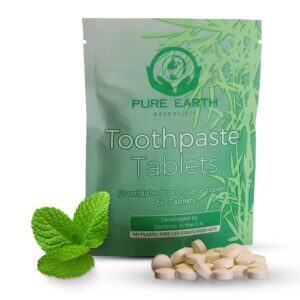 zero waste toothpaste tablets with fluoride - vegan & eco friendly travel toothpaste tablets for healthy teeth & fresh breath - 60 count by pure earth essentials