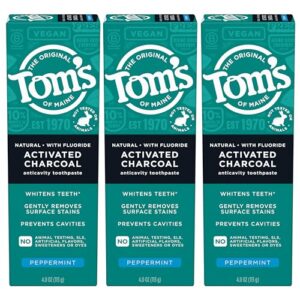 tom's of maine activated charcoal whitening toothpaste with fluoride, peppermint, 4.7 oz. 3-pack (packaging may vary)