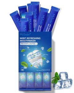 mysmile mouthwash alcohol free, mouth wash for adults, travel mouthwash helps kill 99% of bad breath germs, prevents cavities, fluoride free, fresh mint, 30 uses (0.41 fl oz (pack of 30))