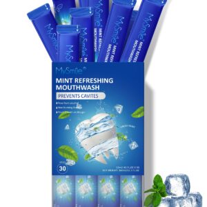 MySmile Mouthwash Alcohol Free, Mouth Wash for Adults, Travel Mouthwash Helps Kill 99% of Bad Breath Germs, Prevents Cavities, Fluoride Free, Fresh Mint, 30 Uses (0.41 Fl Oz (Pack of 30))