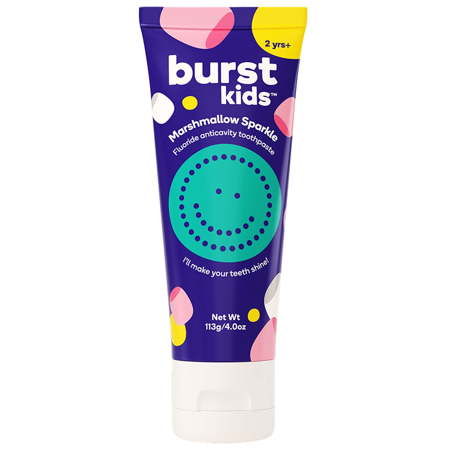 BURSTkids Marshmallow Sparkle Kids Toothpaste with Fluoride - Great Tasting Flavored Childrens & Toddler Toothpaste - Anticavity, Dye Free, Vegan, Safe Toothpaste for Kids Ages 2+ - 4oz