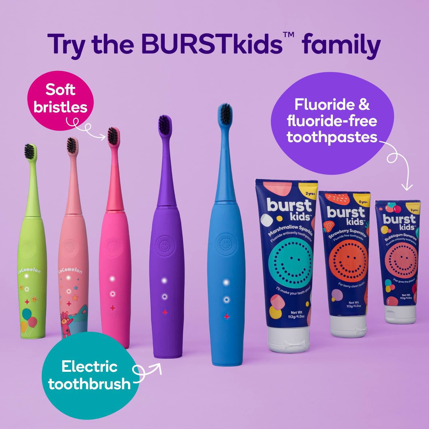 BURSTkids Marshmallow Sparkle Kids Toothpaste with Fluoride - Great Tasting Flavored Childrens & Toddler Toothpaste - Anticavity, Dye Free, Vegan, Safe Toothpaste for Kids Ages 2+ - 4oz